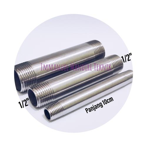 Jual Double Nepel Panjang Stainless 1/2 10 cm / Male Threaded Pipe SS ...