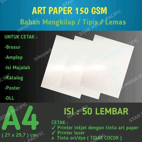 Jual Kertas Art Paper 150 GSM A4 isi 50 Lembar/Bahan Brosur Glossy 150 ...