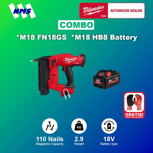 Jual Mesin Paku Milwaukee M18 FN18GS + HB8 18 Gauge Brad Nailer Combo ...