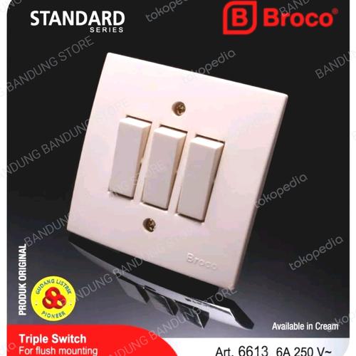 Jual BROCO 6613 6A 250V SAKLAR TRIPLE IB TRIPLE SWITCH FLUS MOUNTING ...