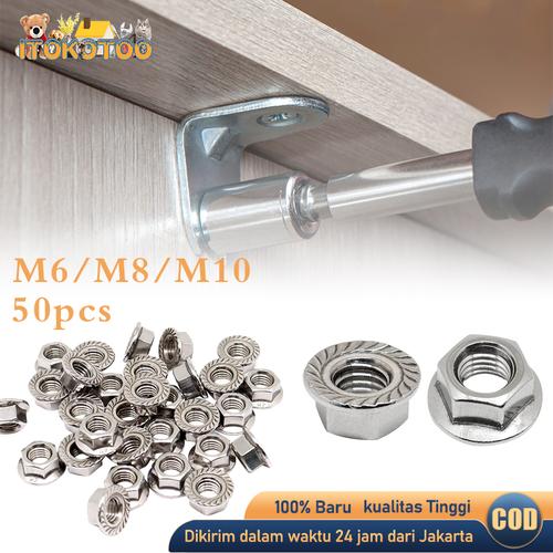 Jual 50pcs Mur Flange M6 M8 M10 Stainless SUS 304 Flange Nut - M10 ...