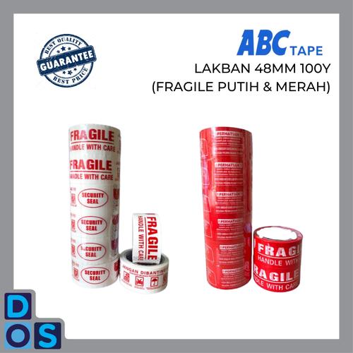 Jual Lakban Fragile Putih Lakban Fragile Merah ABC TAPE 48mm 100Y 1 ...