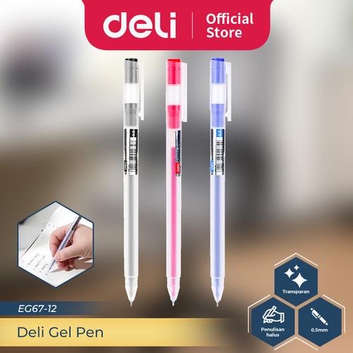 Jual Deli Gel Pen Pulpen Gel 0.5mm Kapasitas Tinta Besar Isi 12 pcs ...