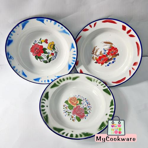 Jual Piring Enamel/Kaleng Seng/motif bunga/Jadul/Vintage Kuno 20cm22cm ...