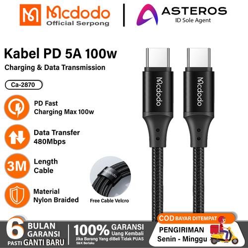 Jual Kabel Data USB Type C, PD Type C To Type C MCDODO 3M FAST Charging - Kab. Tangerang ...