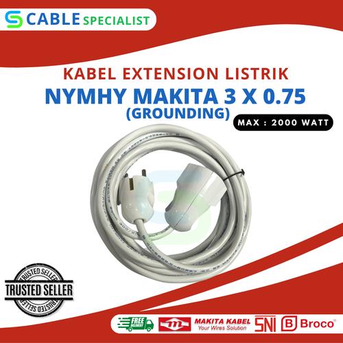 Jual Kabel Listrik Extention 3 Meter SNI BROCO Makita 3x0.75 PUTIH ...