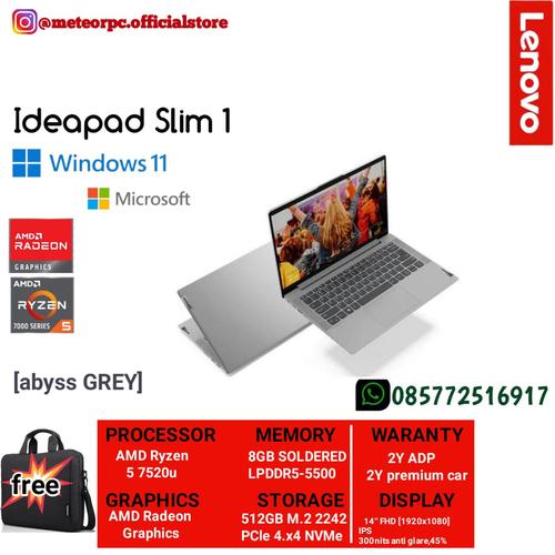 Jual Lenovo IP1 Slim 1 Ryzen 5-7520 /8GB/512GB SSD/14"/W11+OHS - gray ...