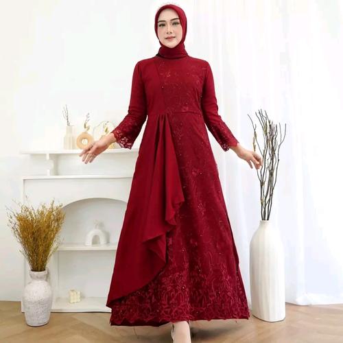 Jual Gamis pesta mafaza dress brukat tile moscrepe cantik Ld 108 maroon - All size LD 108 ...