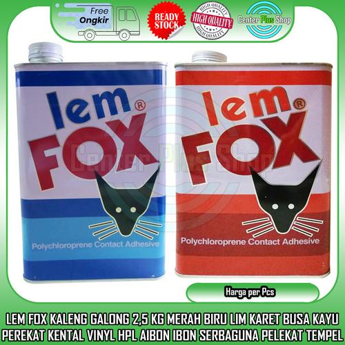 Jual Lem Fox Merah Biru Galon 2,5 kg 2,5kg Lim Perekat Kayu HPL Kulit ...