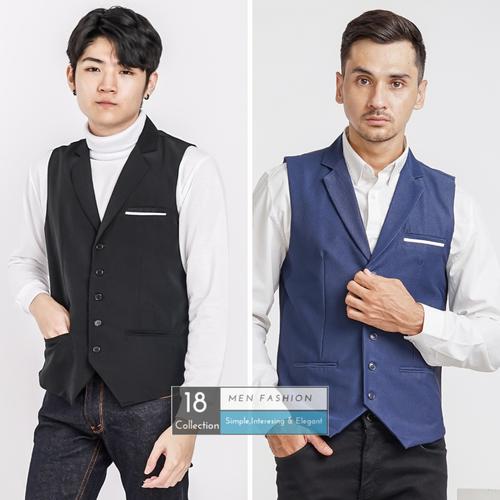 Promo Vest Pria Formal Kerah Collar Lapel PREMIUM - Navy List White, M ...