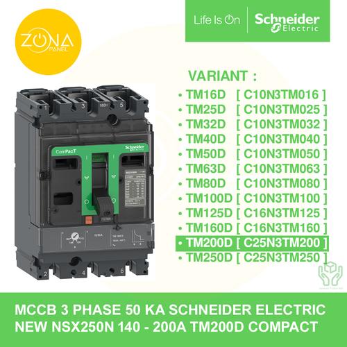 Jual MCCB NEW NSX250N SCHNEIDER 3P 200A 50KA TMD COMPACT C25N3TM200 ...