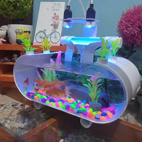 Jual Aquarium Mini Minimalist Air Terjun Ikan Hias Fullset Warna Biru ...