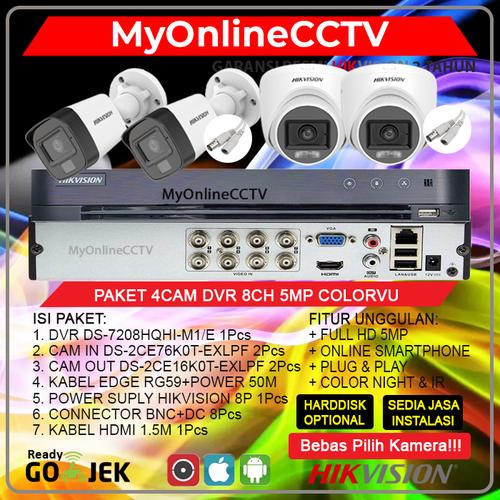 Promo PAKET CCTV HIKVISION 4 KAMERA 5MP COLORVU DVR 8CH HDD 1TB 2TB 4TB - NON BUNDLING Cicil 0% ...