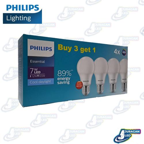 Jual Lampu Philips Essential Led 7W 6500K Putih - Paket 3 Gratis 1 ...