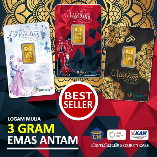 Jual LM Logam Mulia Emas Antam 3 gram gr Kado Pernikahan Wedding Gift ...