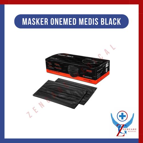 Jual Masker One Med Super Black Medis / Earloop 3 PLY Sebox Isi 25 PCS ...