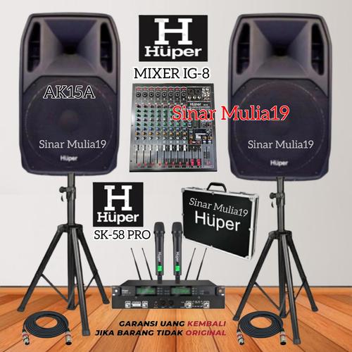 Jual Paket Sound Full Merk Huper Speaker Aktif AK15A Mixer IG8 Mic SK ...