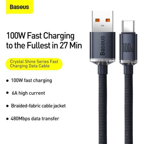 Jual Baseus Kabel Data Charger Crystal Shine 100W 6A USB to Type C Braided - Biru - Kab ...