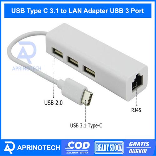 Jual USB Type C to LAN Adapter USB 3 Port RJ45 LAN Converter Adapter ...