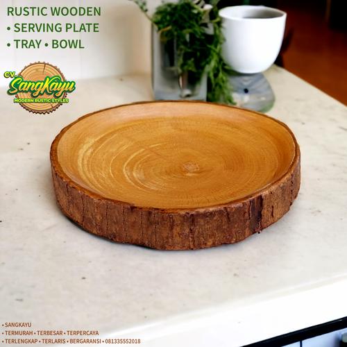 Jual Wood plate tray 15-16 cm piring kayu unik piring mangkok saji ...