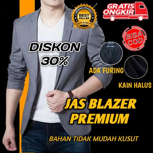Jual JAS BLAZER PRIA WISUDA KANTOR POLOS LENGAN PANJANG KANTONG LIST PUTIH - Abu-abu, L - Kota ...