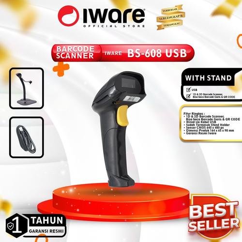 Jual Barcode Scanner 2D Iware BS-608 USB With Stand QRcode - Kota ...