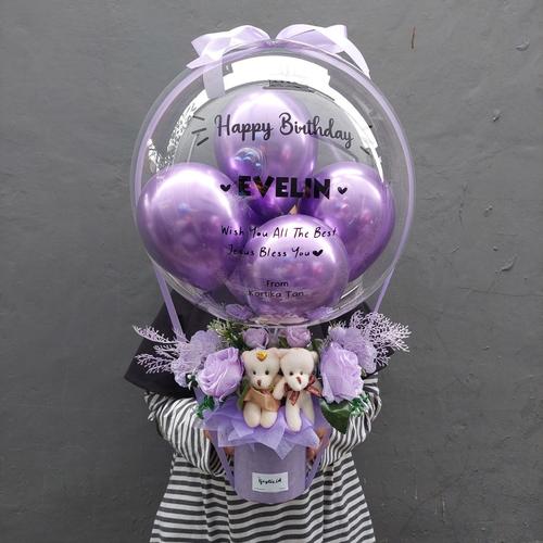 Jual Bouquet Balon/Buket Balon Bunga + 2 Boneka Mini tjeplis.id - Pink ...
