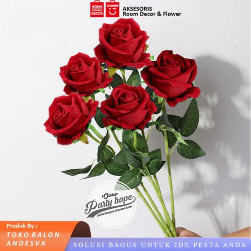 Jual bunga mawar merah / bunga plastik tanaman hias artificial mawar ...