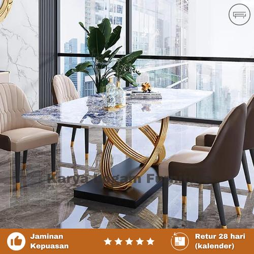 Jual Dining Table Modern Mewah - Set Meja Makan Kaki Besi Top Marmer ...