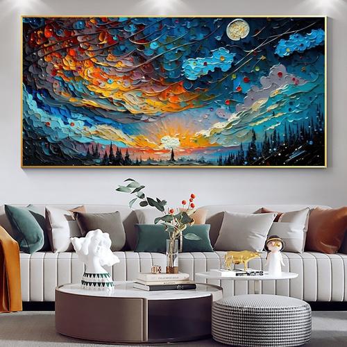 Jual Lukisan Tangan Abstract Textured Colorful Starry Sky Oil Painting ...