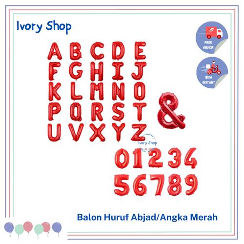 Jual Balon Foil Huruf khusus warna Merah /Angka /Abjad - Simbol& - Kota ...
