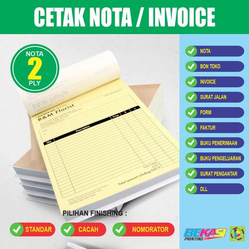 Jual Cetak Nota / Faktur 2 Ply - 1/4 Folio Rangkap 2 - Cetak 3 Warna ...