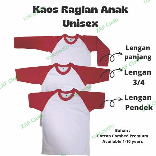 Jual Kaos Raglan polos anak merah putih lengan panjang pendek 3/4 - S ...