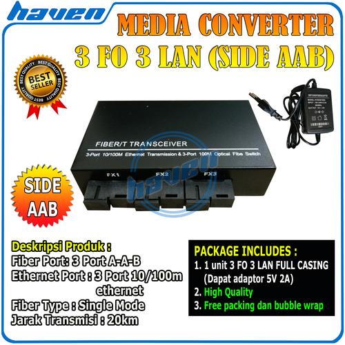 Promo Media Converter 3 Port FO 3 Port LAN / Switch Fiber Optic 3 FO 3 ...