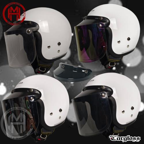 Jual helm cargloss putih kaca lurus/flat kaca cembung - kc flat silver ...