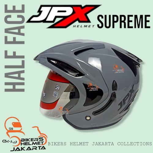Jual HELM JPX SOLID DARK GREY GLOSS BLACK DOUBLE VISOR HALF FACE ...