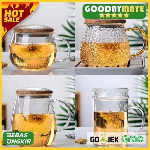 Jual [Packing Aman] Glass Infuser Teapot Glass Tea Cup With infuser and lid - Kantong Teh 100 ...