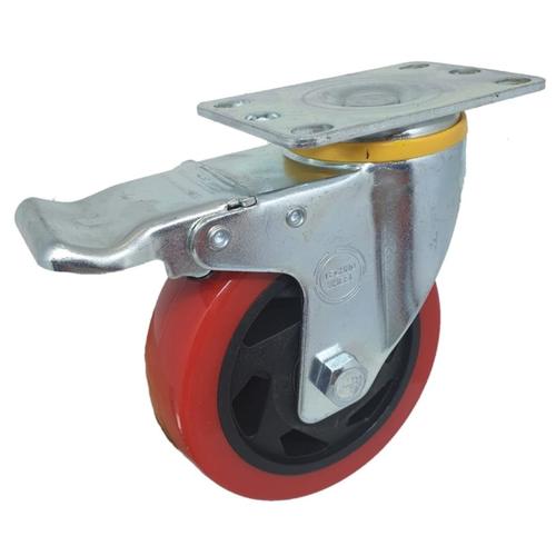 Jual Roda Pu 4 inch / Roda Trolley / Roda Troli Plat Rem Kapasitas 120 ...
