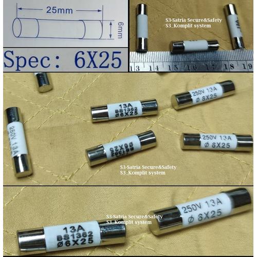 Jual Sekering AC Fuse Keramik 13A 6x25 mm sekring ceramic 250V sikring ...