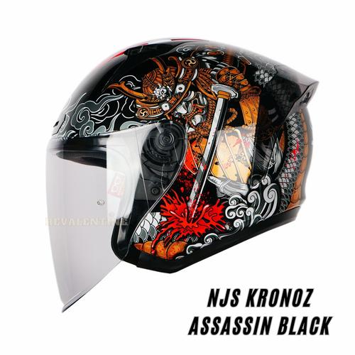 Jual NJS KRONOZ ASSASSIN ORIGINAL | BLACK GLOSSY DOFF | Helm Half Face ...