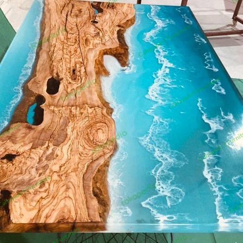 Jual Meja Resin Epoxy Meja Makan Resin Kayu Trembesi motif ombak ...