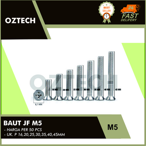 Jual Baut JF / Sekrup flat / skrup machine screw / mur jf galvanis putih M5 - 20MM - Kab ...
