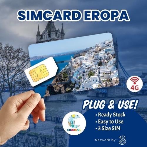 Jual Simcard Eropa 4G Sim Card Europe Schengen Provider Three 3 UK ...