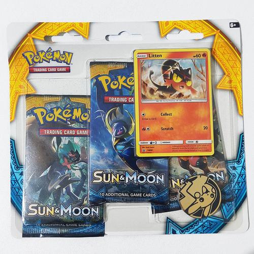 Jual Pokemon Sun & Moon Base Set Litten 3 Pack Blister English Booster ...