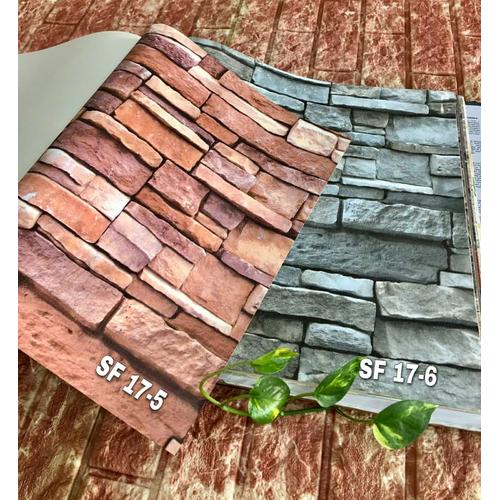 Jual Wallpaper Dinding Batu Alam Susun Natural 3D Batu Bata Abu Sky ...
