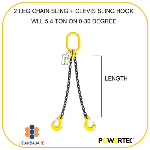 Jual 2 LEG CHAIN SLING + CLEVIS SLING HOOK 5,4 T ON 0-30⁰ POWERTEC - 5 ...