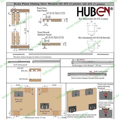 Jual Paket rel lemari sliding tanam slowmotion SD 452 rel2meter 2pintu ...