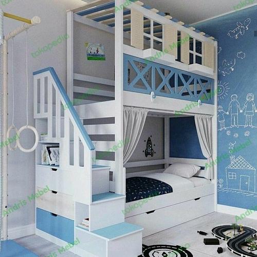 Jual ranjang tingkat kayu 120x200, ranjang susun full plafon, bunk bed ...