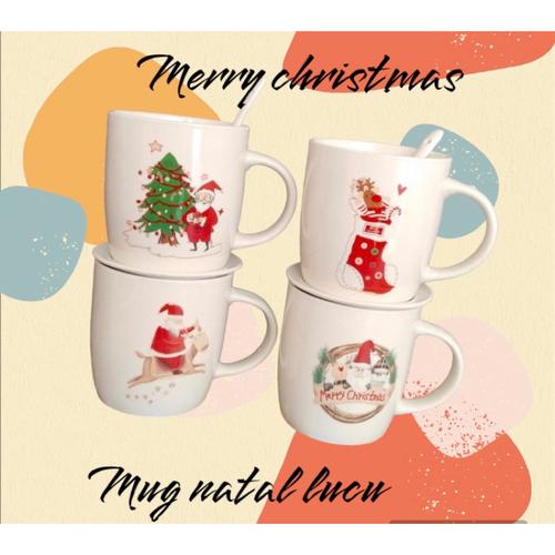 Jual mug keramik tema natal dengan tatakan bisa dijadikan tutup dan ...