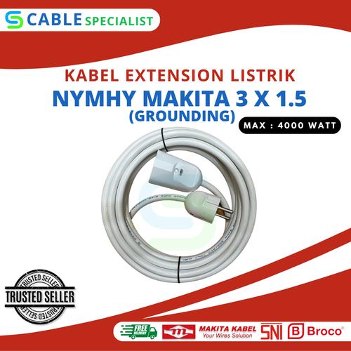 Jual Kabel Listrik Extention 4 Meter SNI BROCO Makita 3x1,5mm PUTIH ...